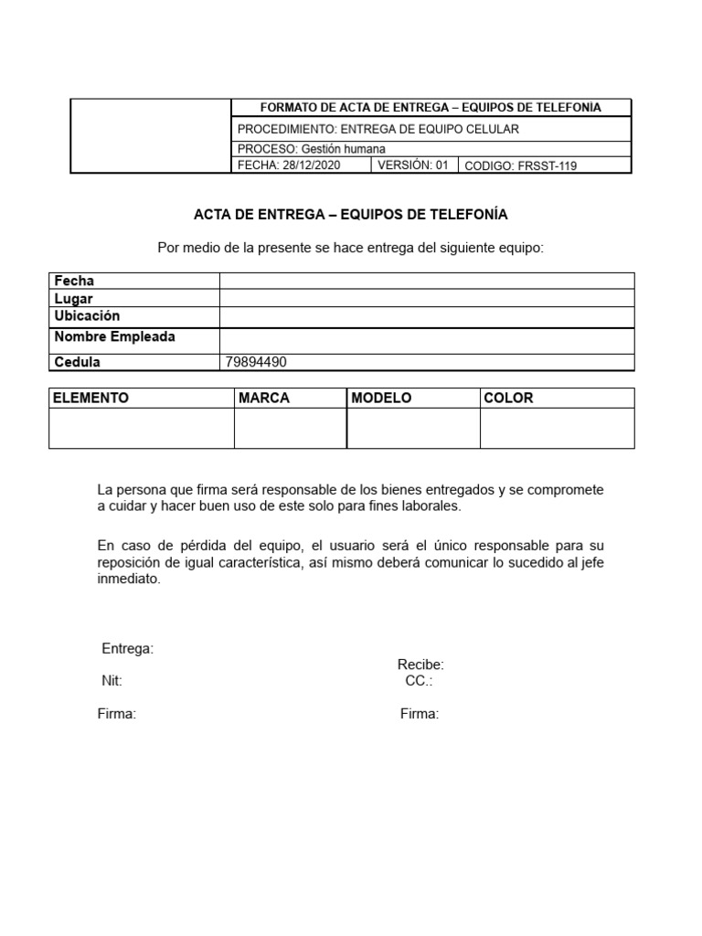 Formato entrega de celulares.docx | PDF | Equipo | Electrónica de consumo