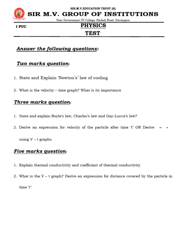 I PUC Question Paper | PDF