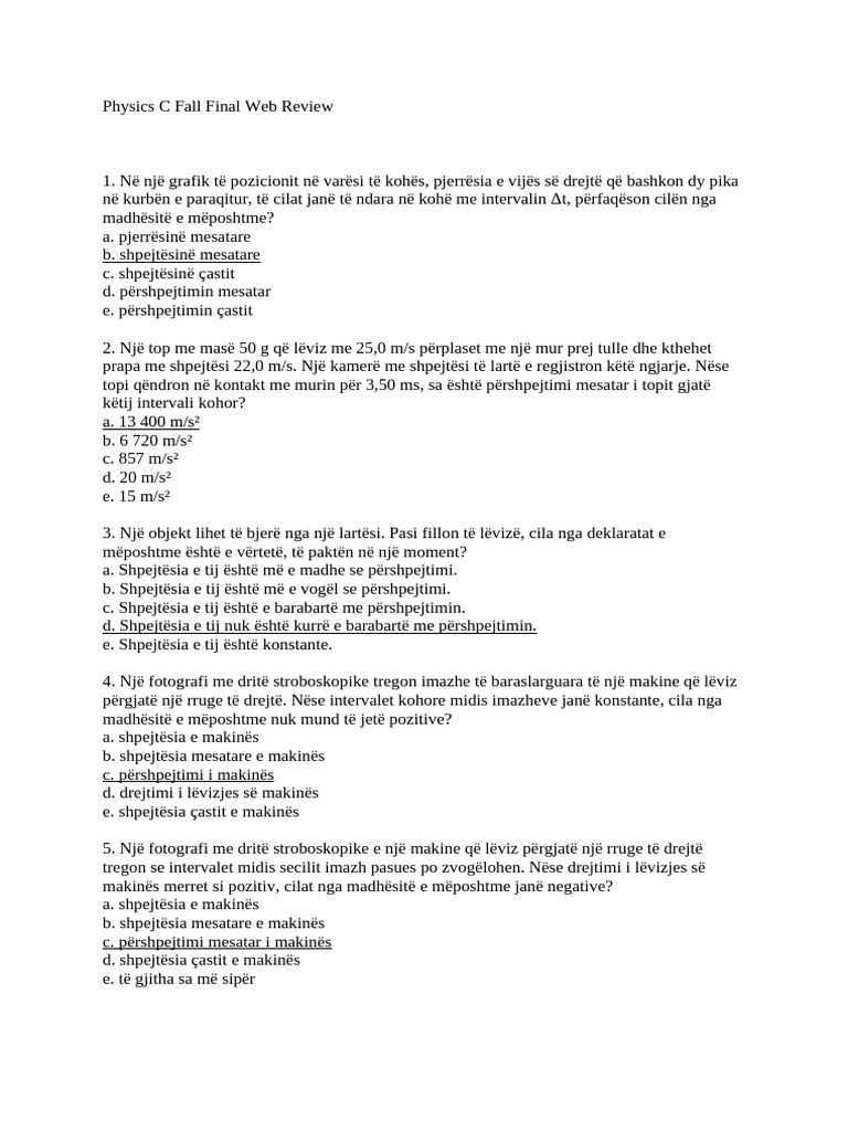 Physics C Fall Final Web Review | PDF