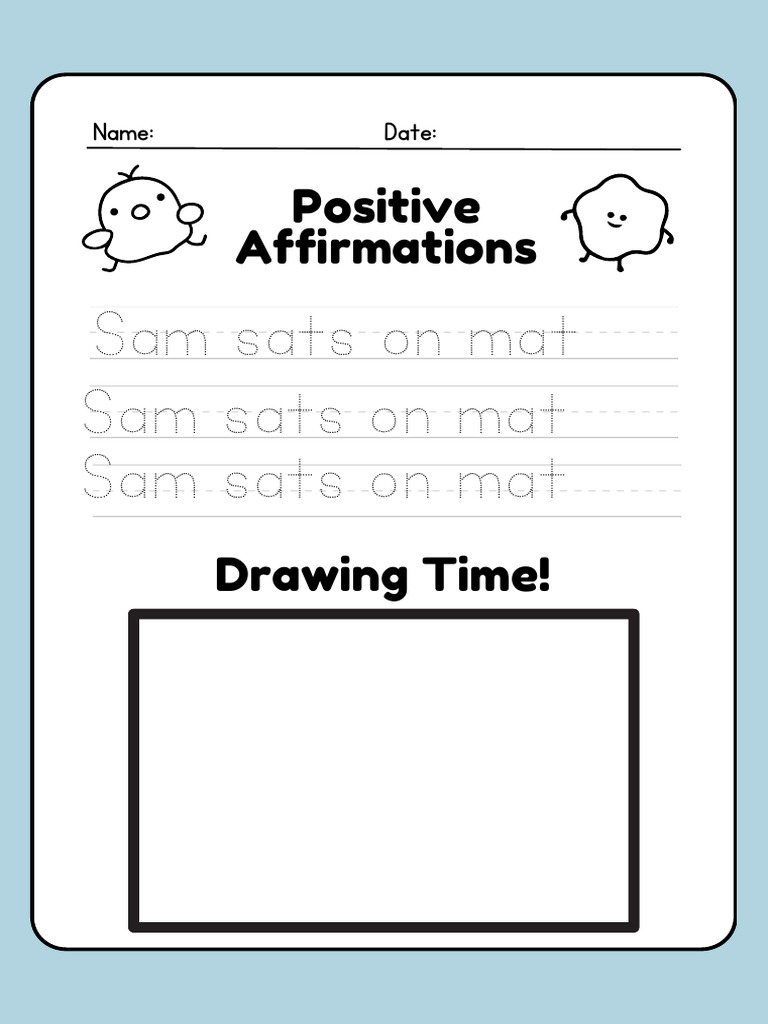 Positive Affirmation Handwriting Practice Worksheets in Simple ...