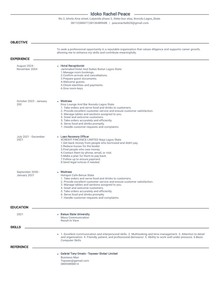 Idoko Rachel Peace Cv | PDF