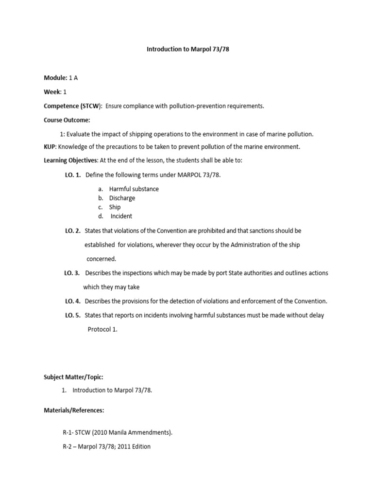 Overview of MARPOL 73/78 Regulations | PDF