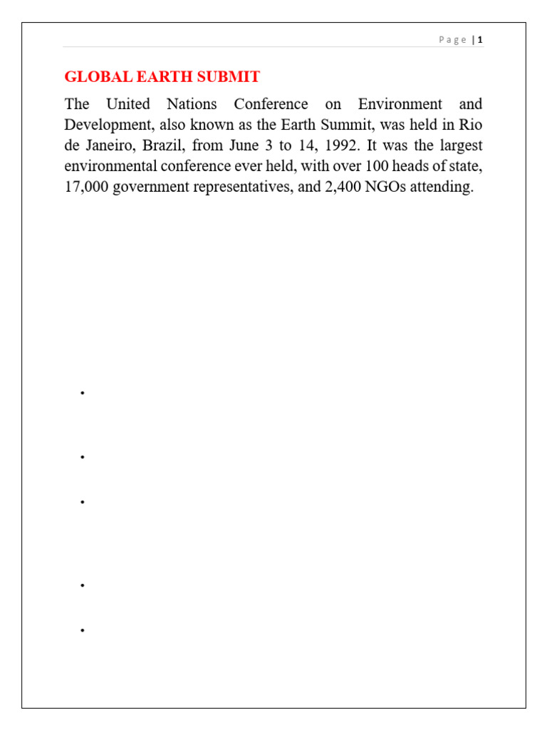 GLOBAL EARTH SUBMIT | PDF | United Nations Framework Convention On ...