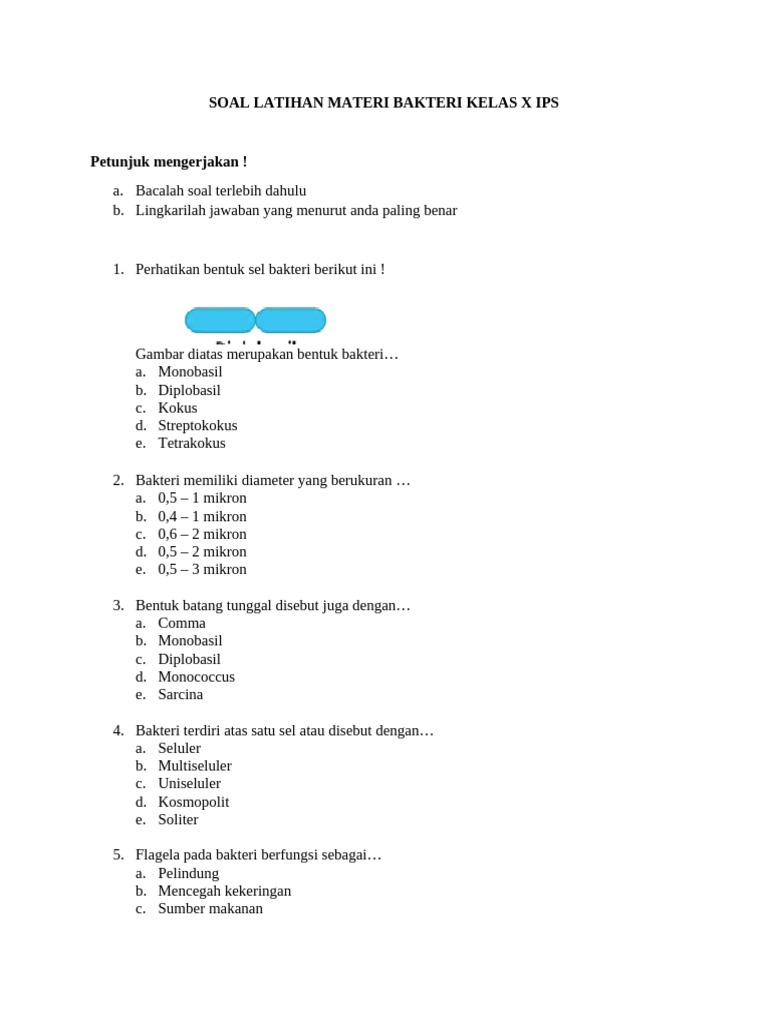 Soal Latihan Materi Bakteri Kelas X Ips | PDF