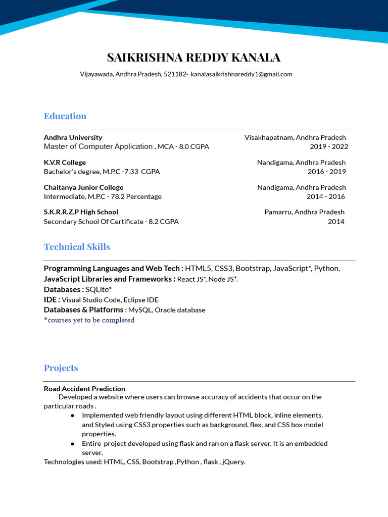 sai_resume.docx | PDF | Java Script | Bootstrap (Front End Framework)