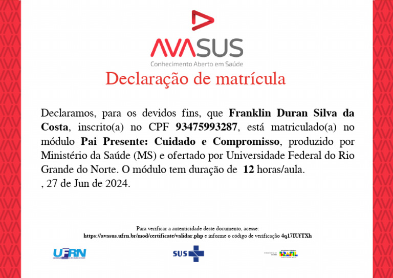 pai_presente_Certificado de Matrícula | PDF