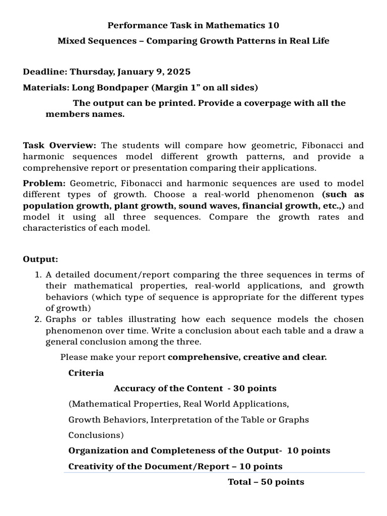 Second Quarter Performance Task | PDF | Sequence