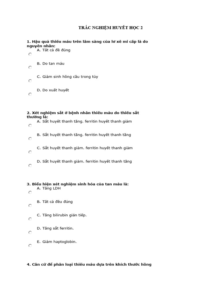 (123doc) Trac Nghiem Huyet Hoc 2 | PDF