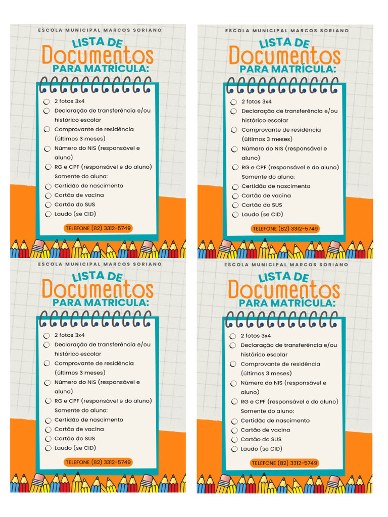 Lista de Documentos para Matrícula | PDF