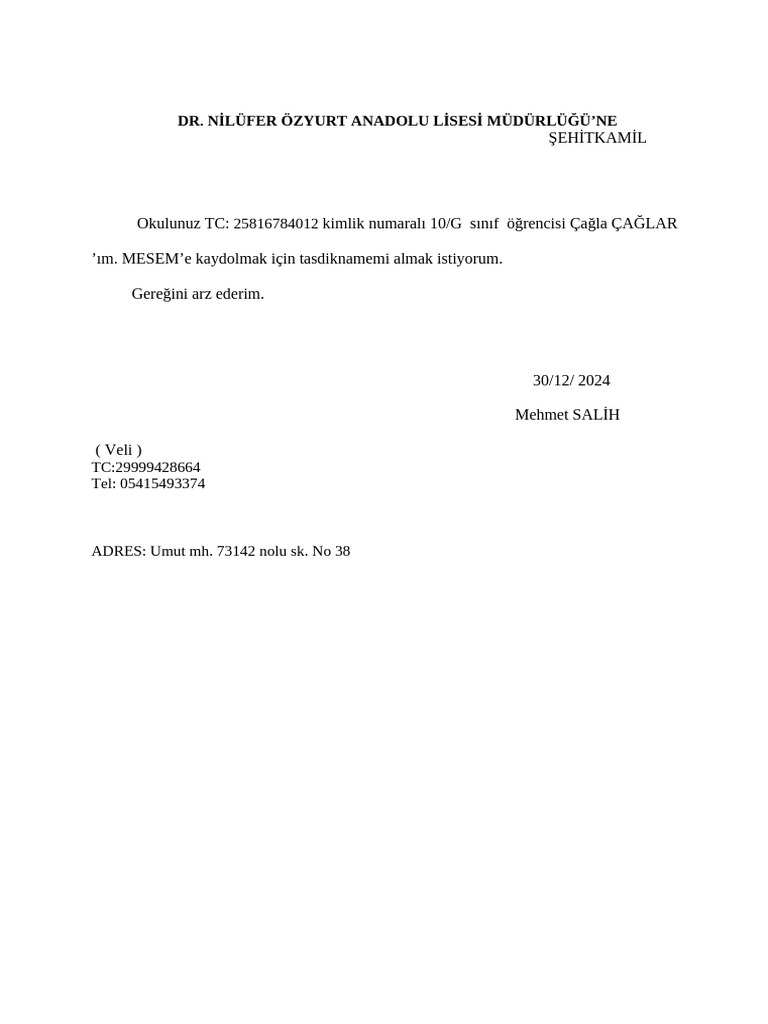 Tasdikname Dilekcesi | PDF