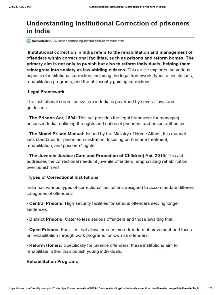 Understanding Institutional Correction of Prisoners in India | PDF ...