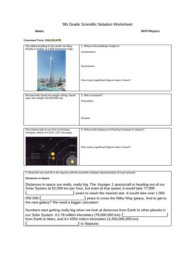 Scientific Notation Worksheet Physics | PDF | Solar System | Sun