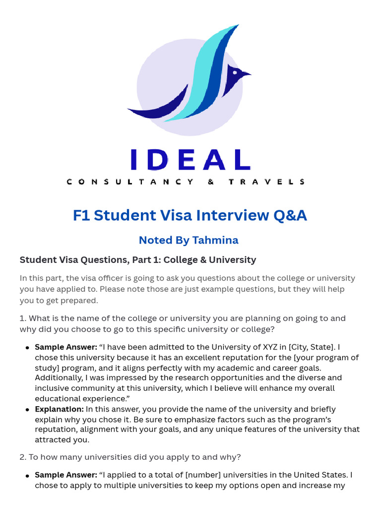 The F1 Student Visa Interview Questions | PDF | Academic Degree | Knowledge