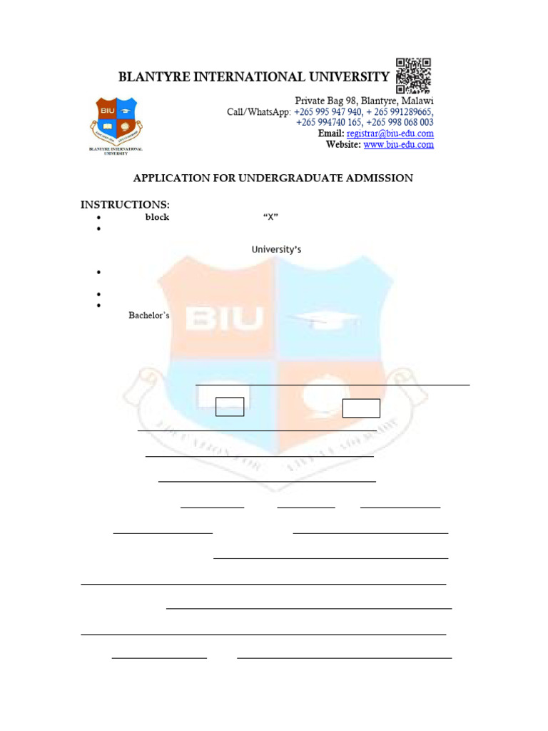 BIU Undergraduate Admission Form | PDF | Business