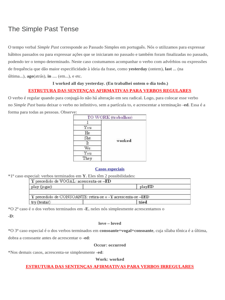 Estrutura do Simple Past Tense | PDF | Famílias linguísticas | Linguística