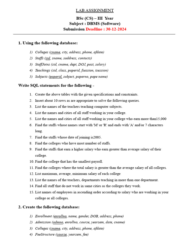 Bsc-III Dbms Lab Question | PDF | Databases | Information Technology Management