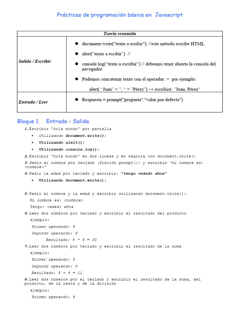 Practicas Java Script 01 | PDF | Informática