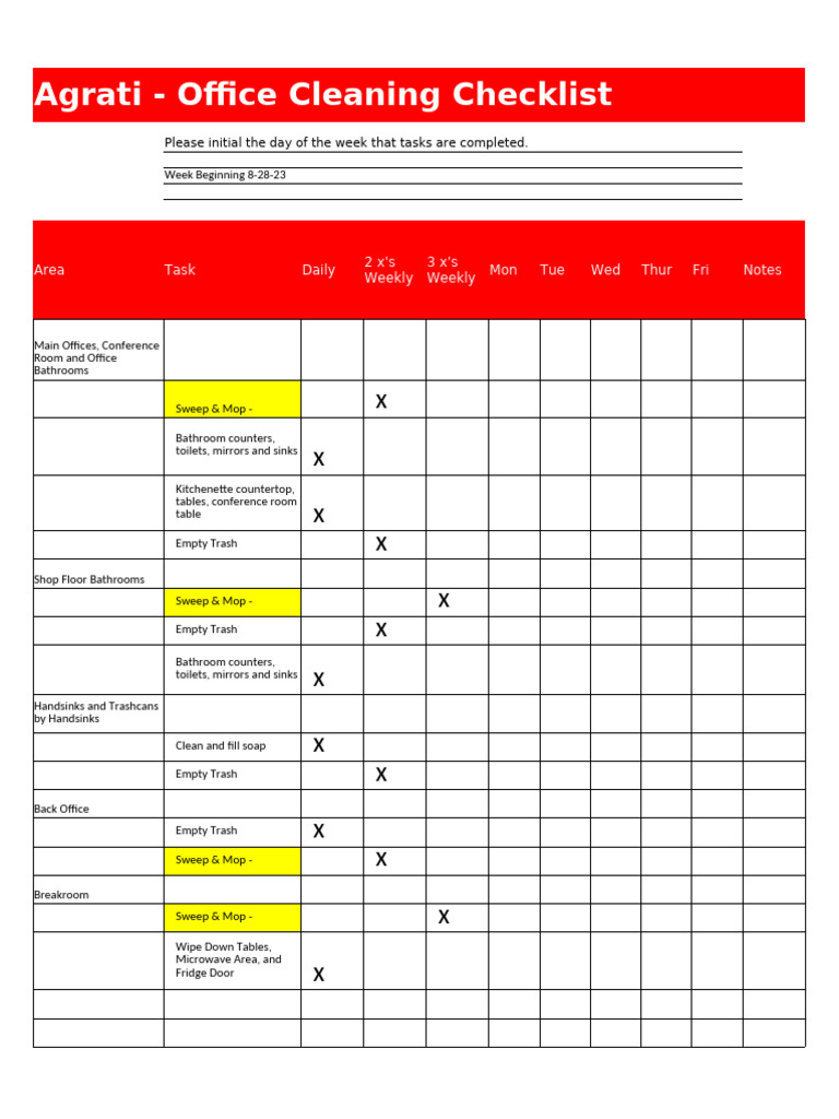 Office Cleaning Checklist Overview | PDF