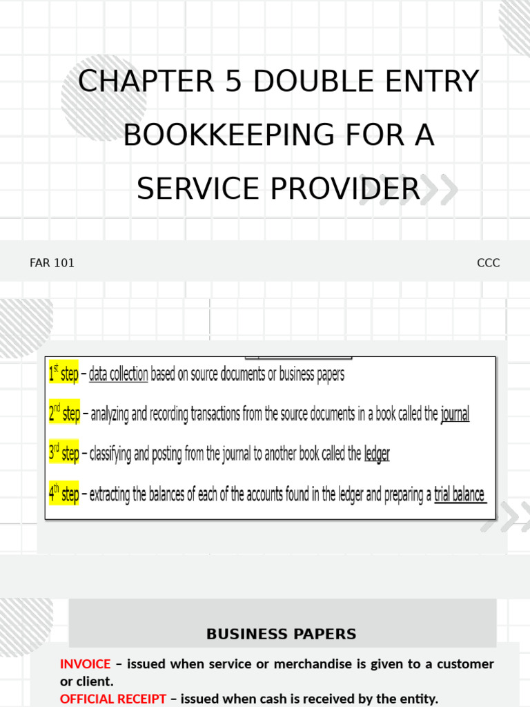 Chapter5 Doubleentrybookkeepingforaserviceprovider | PDF