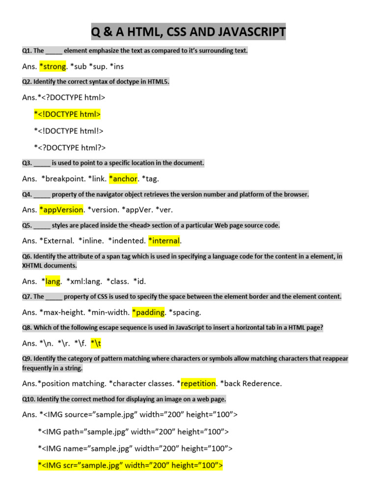 HTML, CSS & JavaScript Q&A Guide | PDF | Html Element | Html