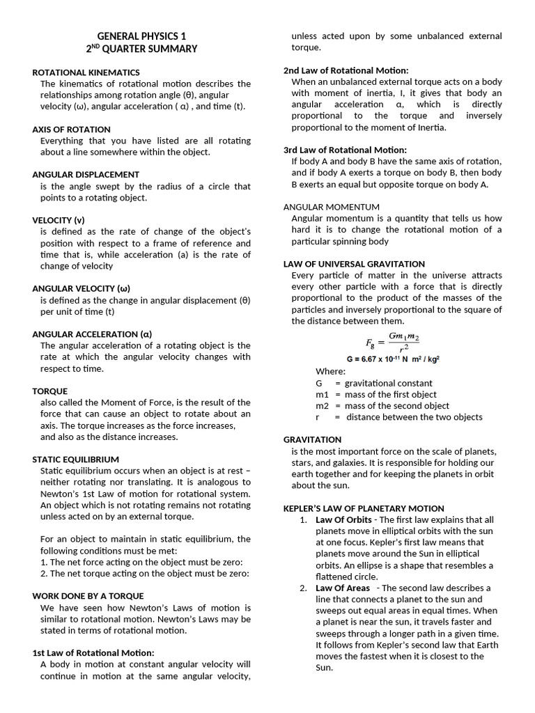GENERAL PHYSICS 1 - 2nd Quarter | PDF | Rotation Around A Fixed Axis ...