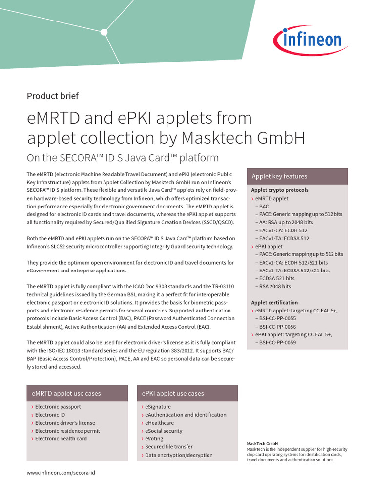 Infineon-SECORA_ID_eMRTD_and_ePKI_Applets-ProductBrief-v01_00-EN | PDF ...