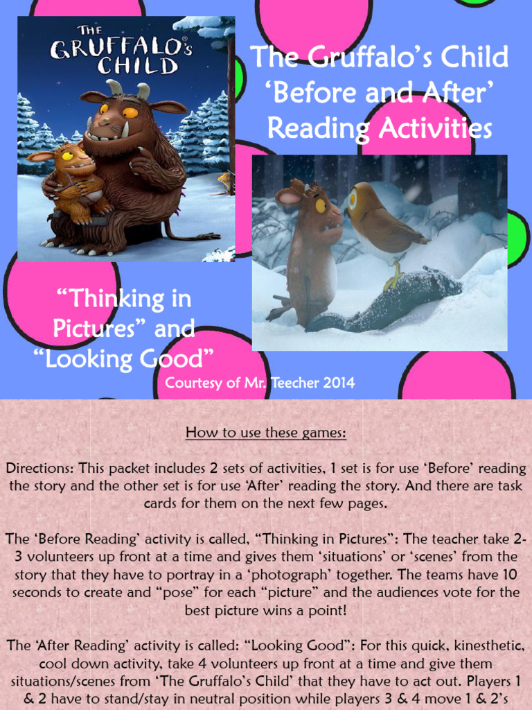 The Gruffalo's Child Before and After' Reading Activities: "Thinking in ...