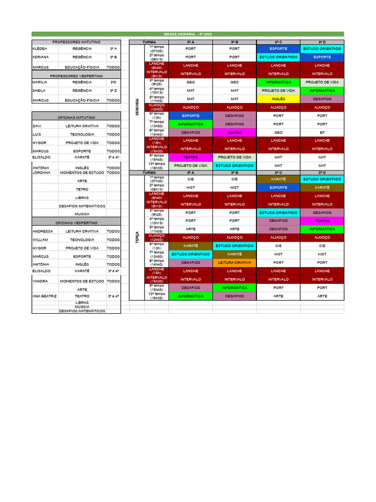 Grade Horária - 3º Ano | PDF