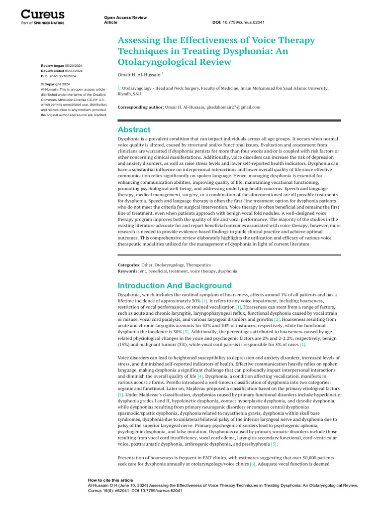 Assessing The Effectiveness of Voice Therapy Techn | PDF | Human Voice ...