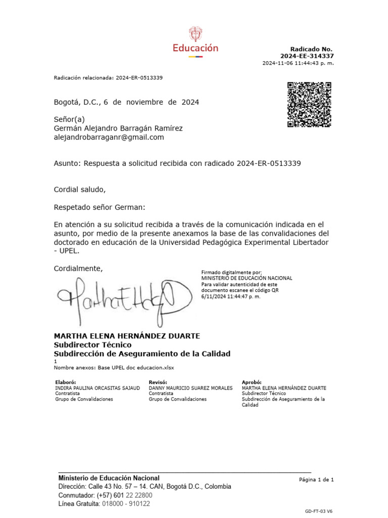 Respuesta a solicitud de convalidación | PDF