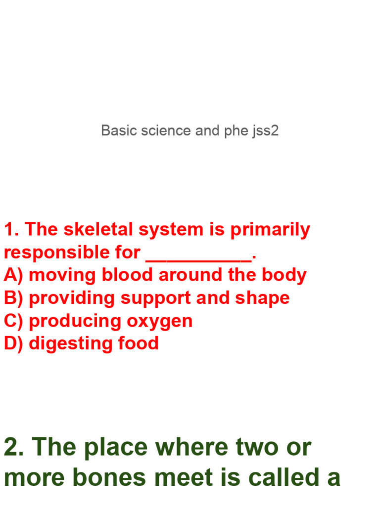 JSS2 Basic Science Quiz | PDF | Breathing | Vein