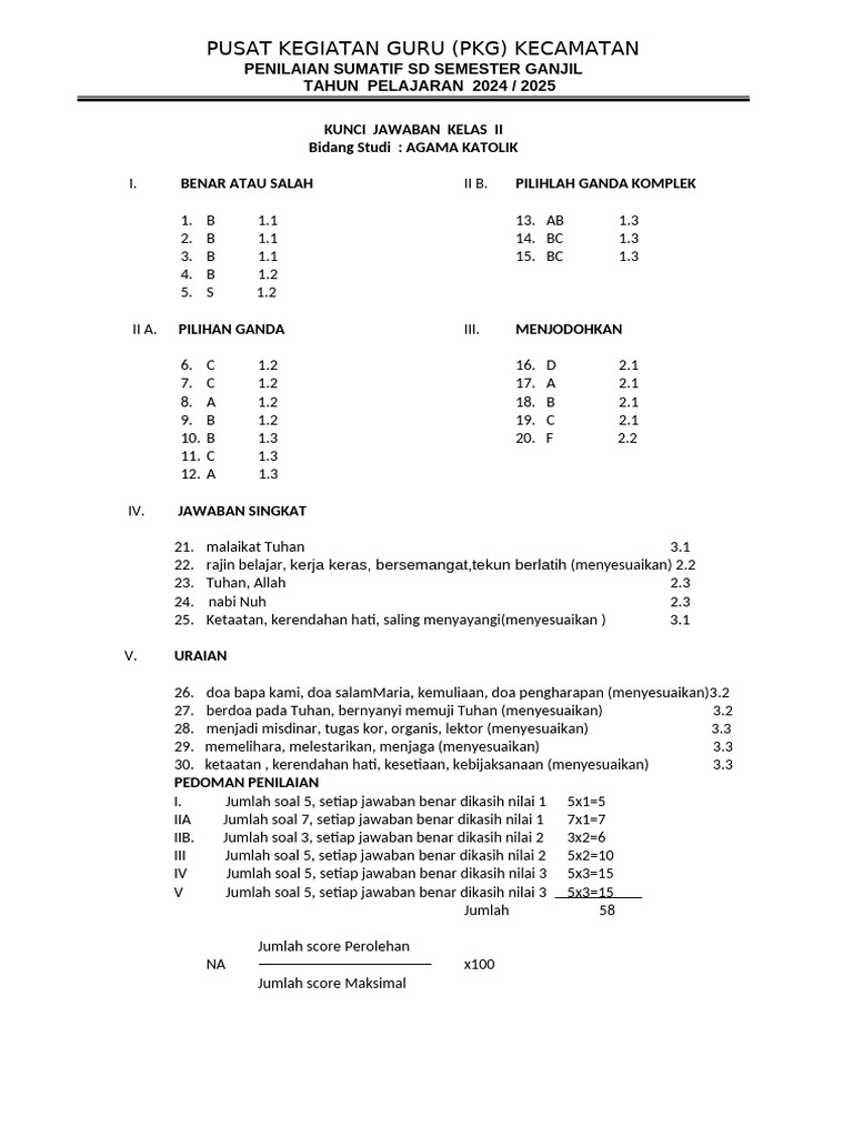 Kunci Sas KLS Ii Agama Katolik | PDF