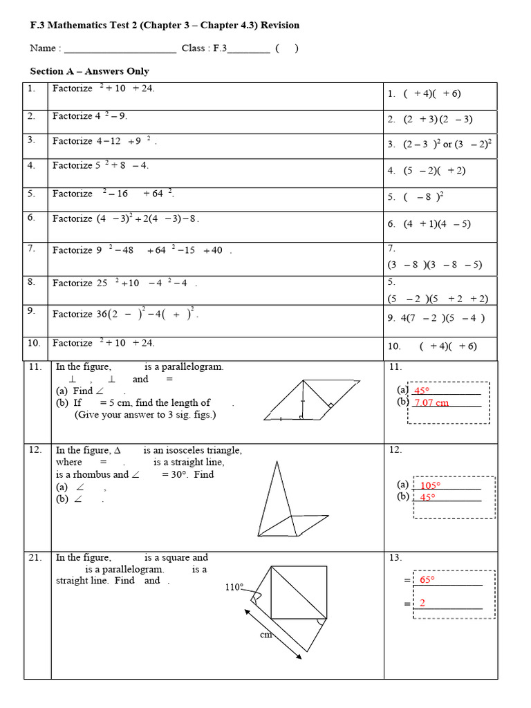 S3 UT2 Revision Ex2 Solution | PDF | Rectangle | Elementary Geometry