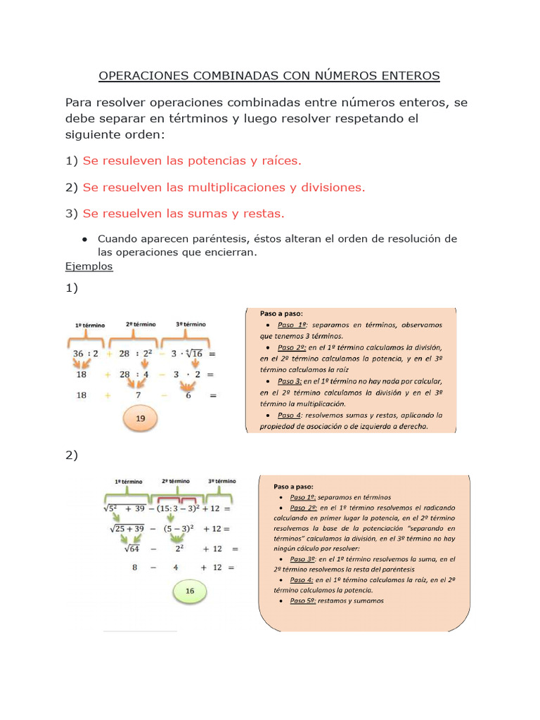 Operaciones Combinadas Con Números Enteros | PDF