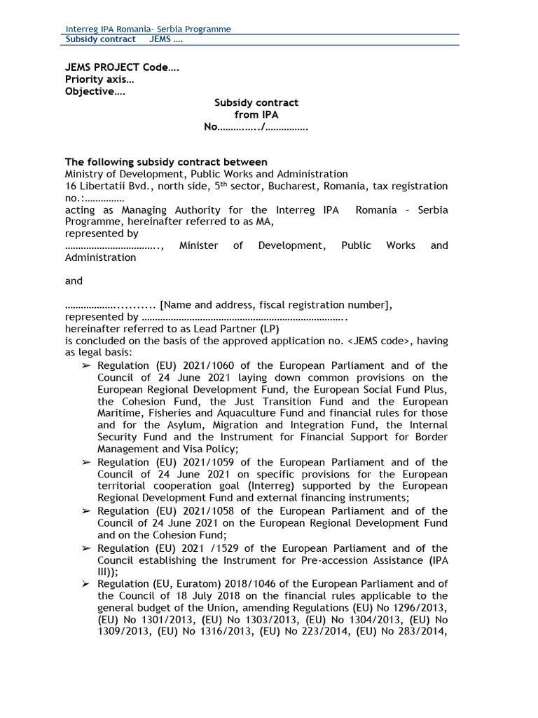 Annex C Subsidy Contract | PDF | European Union | Expense