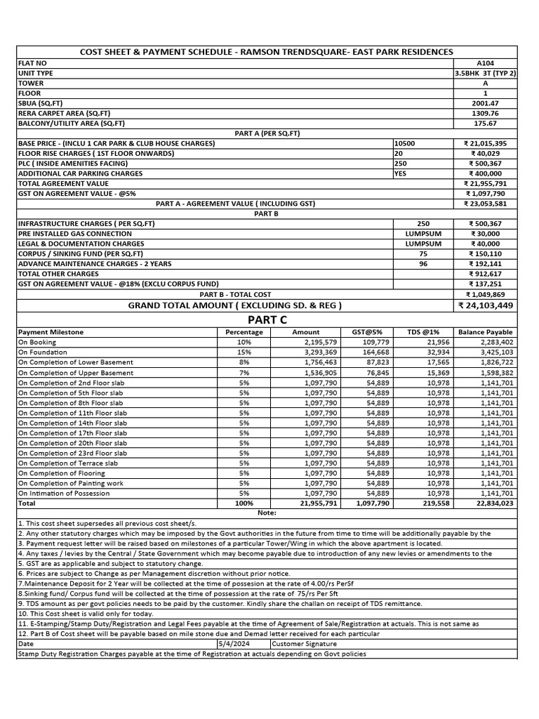 3.5BHK Apartment Cost Sheet | PDF | Public Finance | Economies