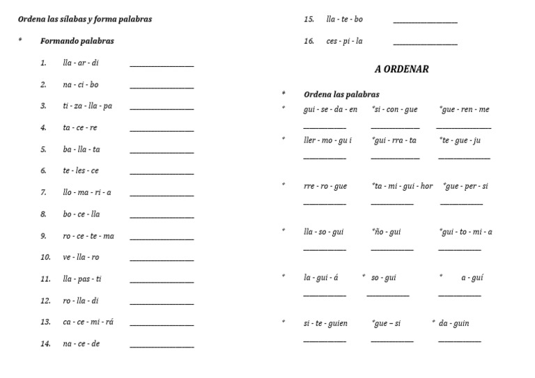 Ordena Las Sílabas y Forma Palabras | PDF