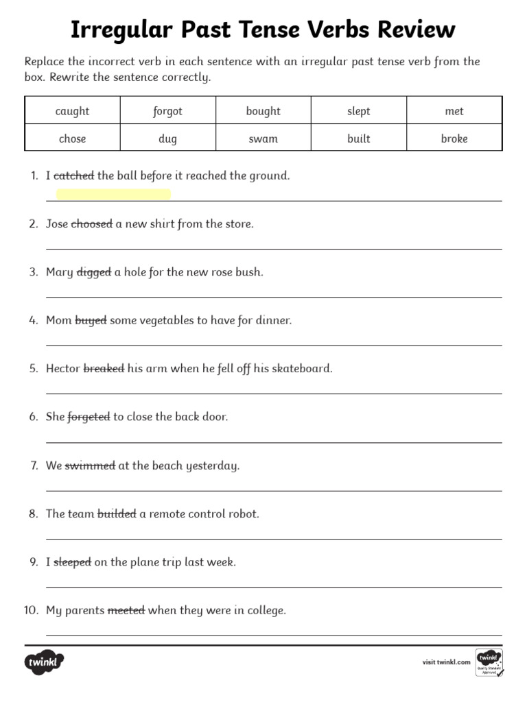 Irregular Past Tense Verbs Review Activity | PDF