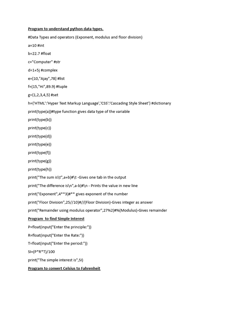 Python Program For Grade 9 | PDF | Fahrenheit | Data Type