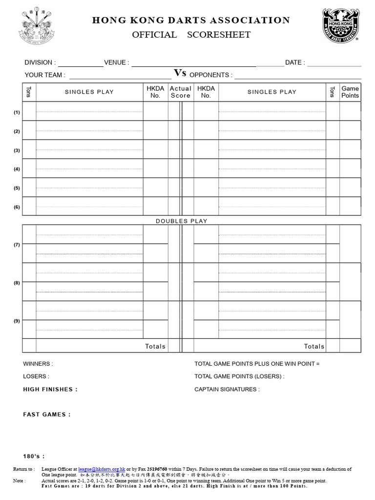 League ScoreSheet | PDF