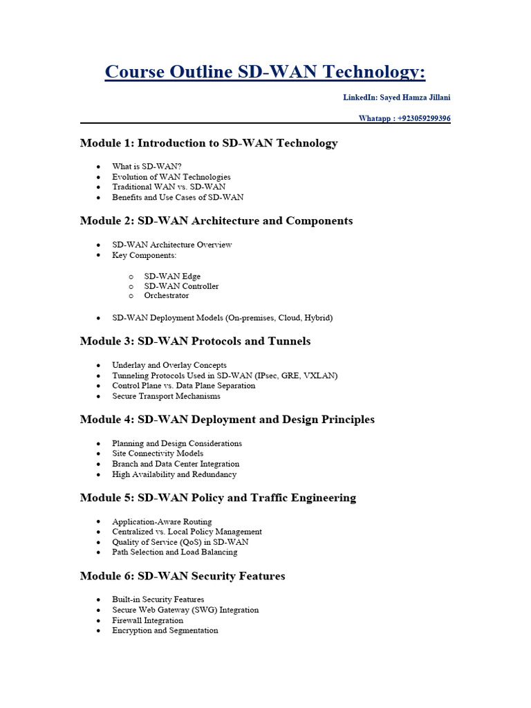 Course Outline SD-WAN Technology | PDF