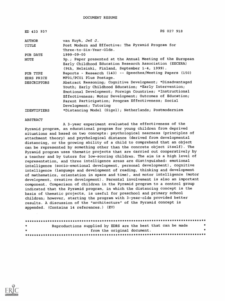 Pyramid Program for Early Childhood | PDF | Intelligence | Attachment Theory