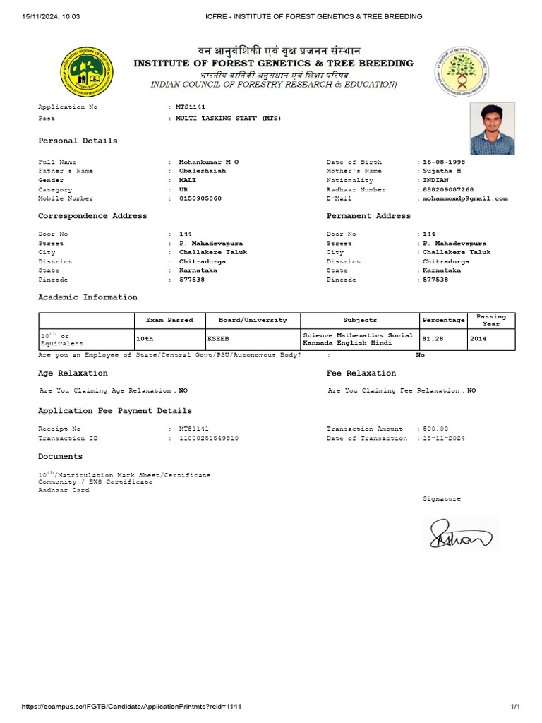 ICFRE - INSTITUTE OF FOREST GENETICS & TREE BREEDING Mohan | PDF