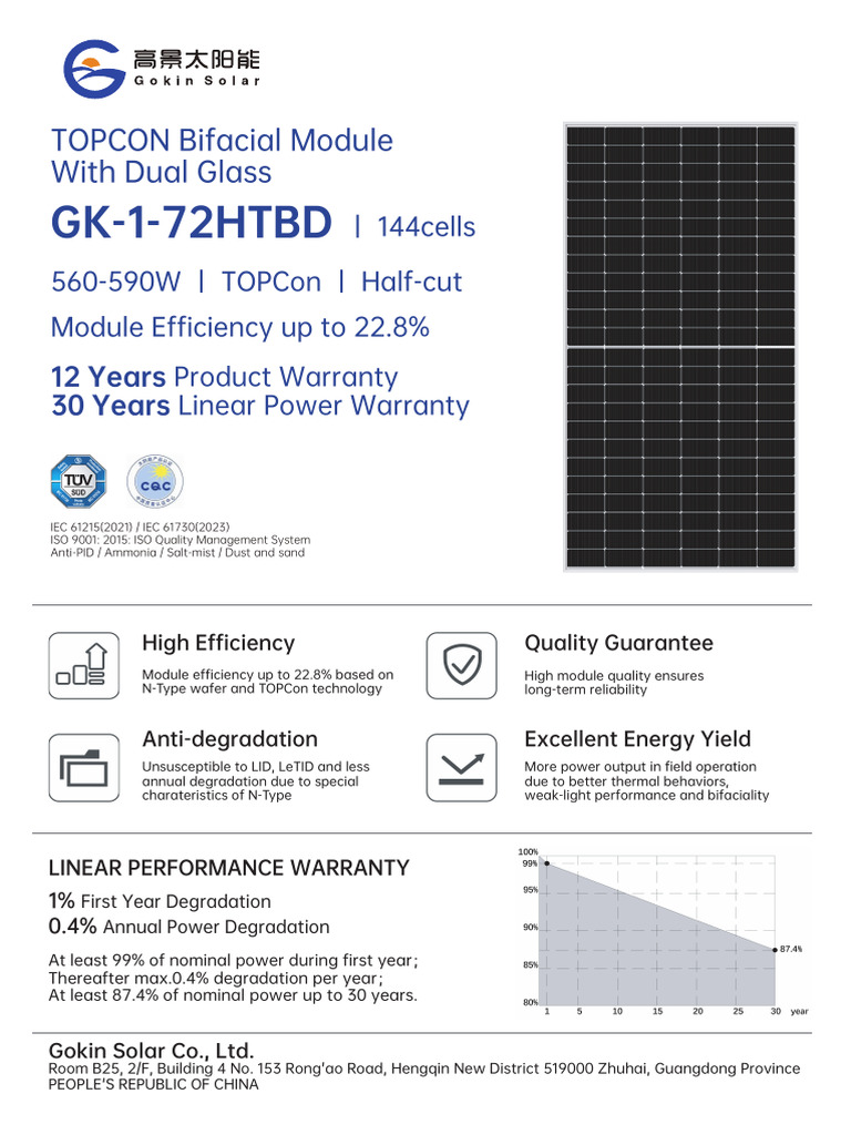 Datasheet Modulo GOKIN 585W | PDF | Electricity | Electrical Engineering