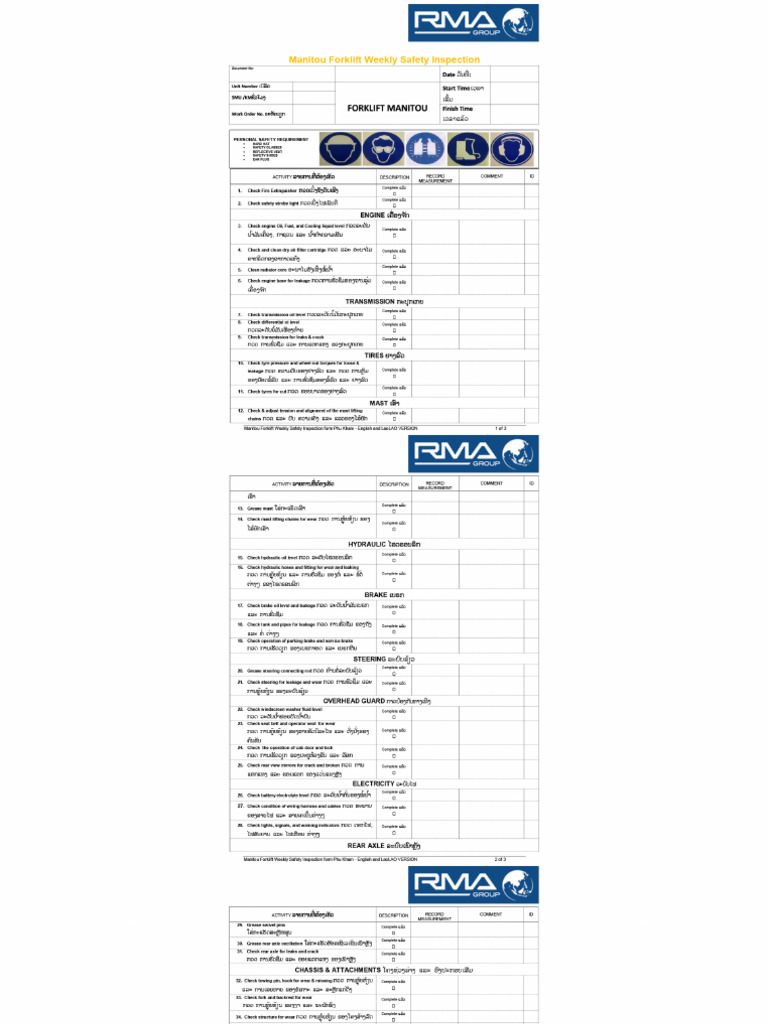 Manitou Forklift Weekly Safety Inspection | PDF