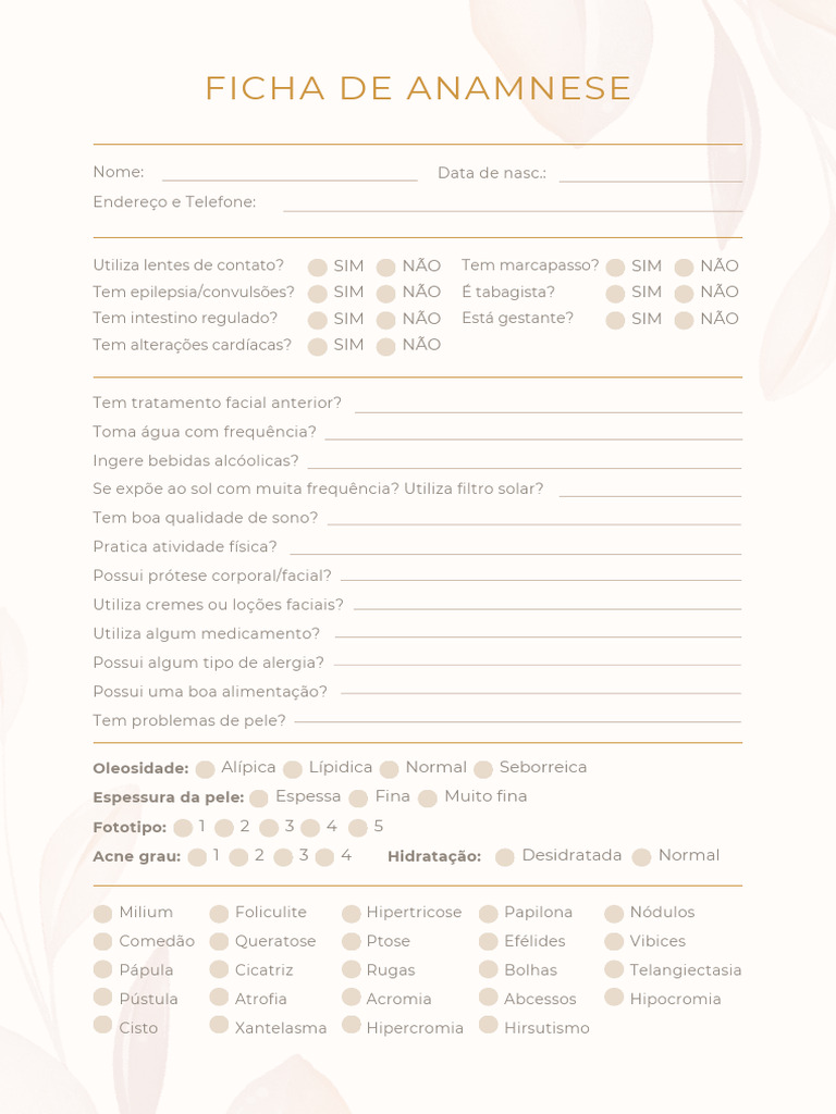Ficha de Anamnese Para Est%C3%A9tica Facial Minimalista e Delicado ...