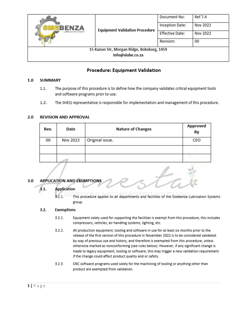 15 - Rev 00 Ref 7.1.3V Procedure - Equipment Validation | PDF | Verification And Validation