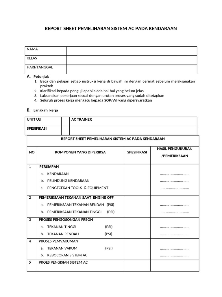 Report Sheet Sistem Ac | PDF