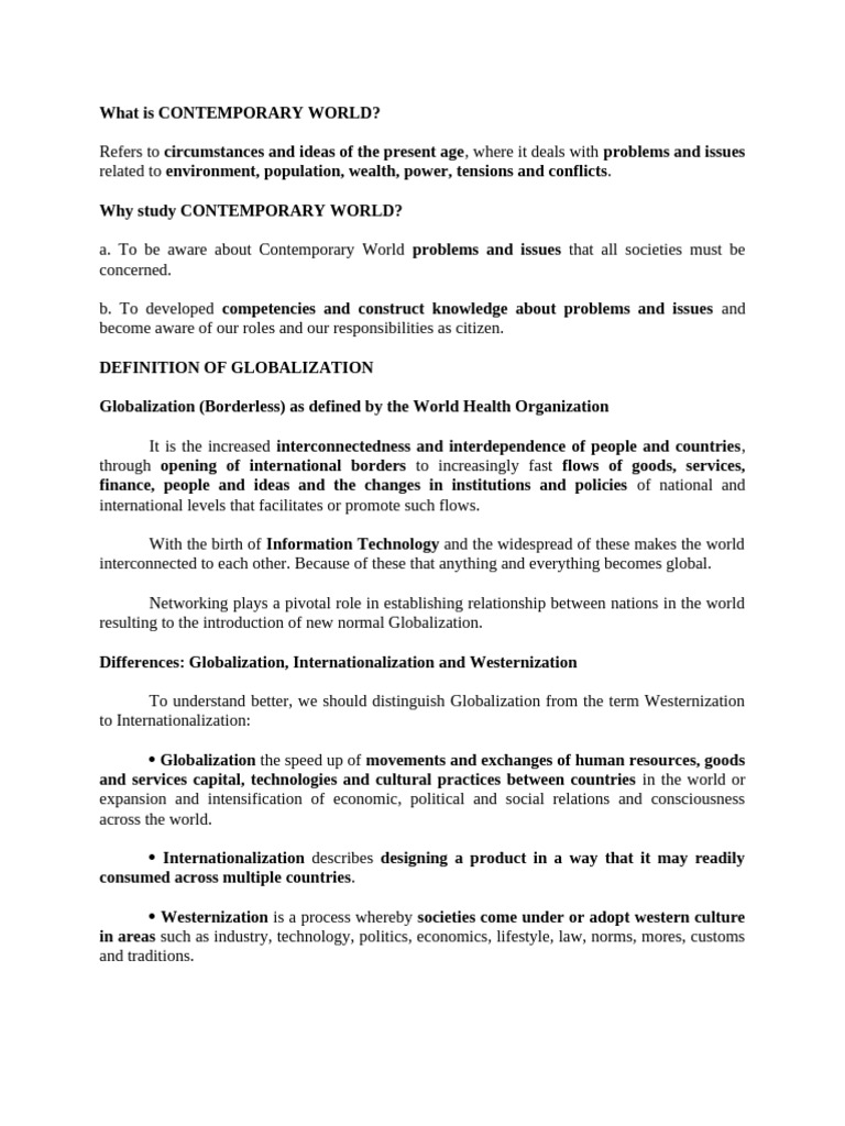 Defining the Contemporary World 2025 | PDF | Globalization | Economic ...