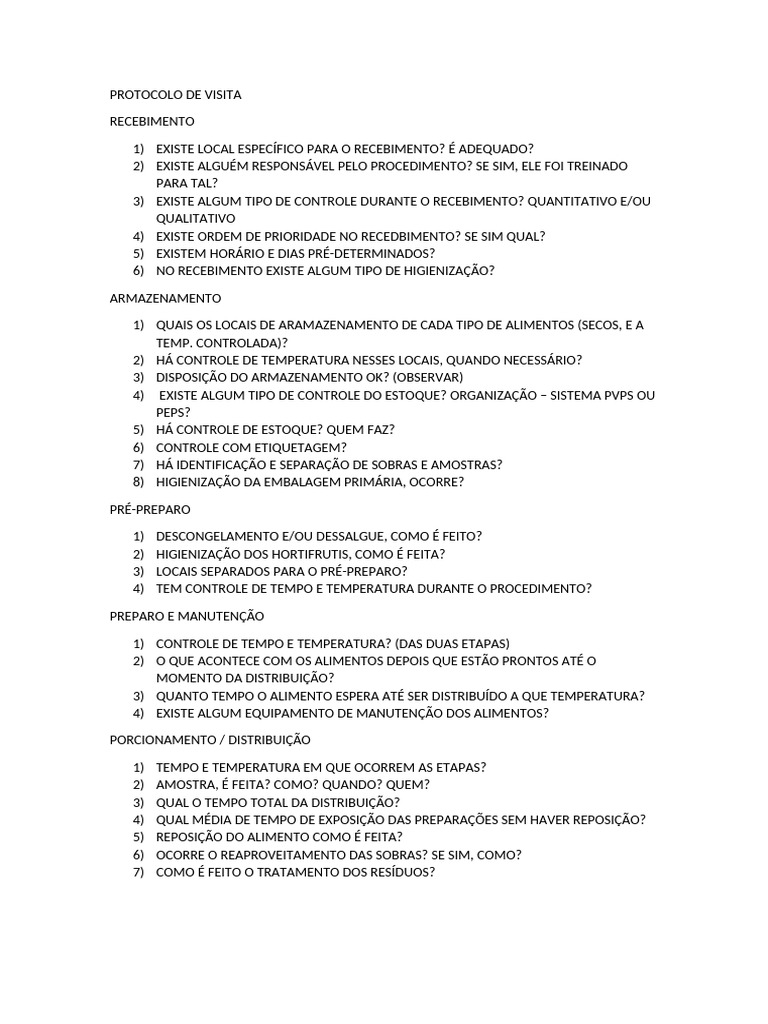 PROTOCOLO DE VISITA - Processos | PDF